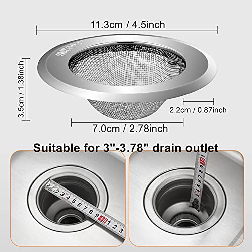 JIANYI Sink Strainer, Large Wide Rim 4.5" Diameter Basket Stainless Steel Sink Strainers, Kitchen and Lavatory Sink Drain Filter (2Pack)