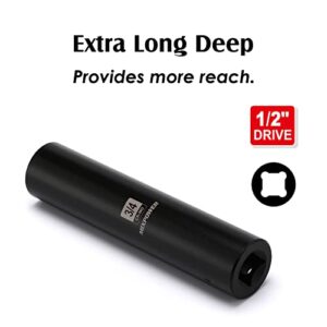 MIXPOWER 1/2" Dr. x 3/4-inch Extra Long Deep, 6 Point Impact Socket, Cr-Mo Alloy Steel, Radius Corner Design, Dual Size Markings, 5 inch Length