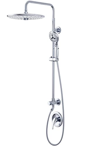 SR SUN RISE 10 Inch Shower Fixtures with 1.8 GPM Rain Showerhead and Hand Shower 27.6" Slide Bar Shower Faucet Set Complete for Easy Reach, Single Handle Design Shower Valve Include, Polished Chrome