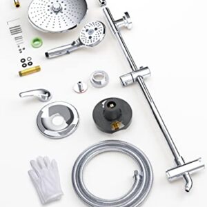 SR SUN RISE 10 Inch Shower Fixtures with 1.8 GPM Rain Showerhead and Hand Shower 27.6" Slide Bar Shower Faucet Set Complete for Easy Reach, Single Handle Design Shower Valve Include, Polished Chrome