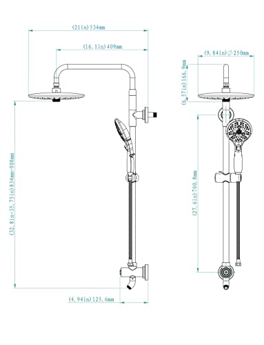 SR SUN RISE 10 Inch Shower Fixtures with 1.8 GPM Rain Showerhead and Hand Shower 27.6" Slide Bar Shower Faucet Set Complete for Easy Reach, Single Handle Design Shower Valve Include, Polished Chrome