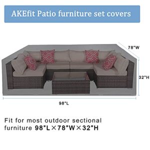 AKEfit Outdoor Patio Furniture Cover,420D Heavy Duty Waterproof Rectangular Table Chair Patio Set Covers with Adjustable Buckles, Air Vents Fits up to D98 x W78 x H32