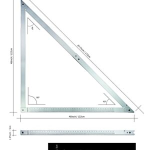 Triangle Ruler 48 Inches Folding Aluminium Framing Square Construction Tools Combination Carpentry Squares in Framing Roofing Stair Work Woodworking Movable Right Angle 90°45 Degree Angle Ruler