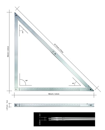 Triangle Ruler 48 Inches Folding Aluminium Framing Square Construction Tools Combination Carpentry Squares in Framing Roofing Stair Work Woodworking Movable Right Angle 90°45 Degree Angle Ruler