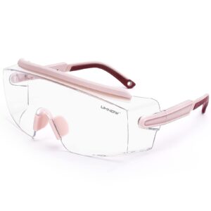 uknow safety goggles over glasses, anti fog safety glasses with clear wraparound lens, ansi z87.1 protective eyewear