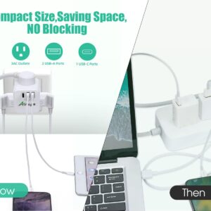 Alitayee USB C Multi Plug Outlet Extender,USB Outlet Splitter, Cube Multi Plug Adapter with 3 Outlets and 3 USB 15.5W Fast Charging, No Surge Protector for Cruise Travel Home Office ETL Listed White