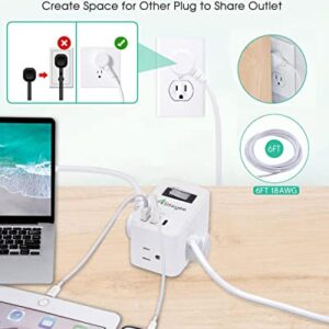 Alitayee Travel Power Strip, Portable Power Strips with 3 Outlets 3 USB Ports 15.5W Fast Charging and 6 ft Flat Plug Extension Cord No Surge Protector for Cruise Travel Hotel College Dorm Home Office