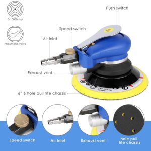 6" Air Random Orbital Sander (Air sander) Pneumatic Sander with Hose and Bag for Car 6 Inches, Polishing Grinding Sanding for Car, Metal,Wood Wax, Metal Work.