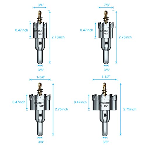 4-Piece TCT Hole Saw Kit, Tungsten Carbide Tipped Hole Cutter Set with Titanium-Plated Pilot Drill Bit for Hard Metal, Stainless Steel, Wood, Plastic