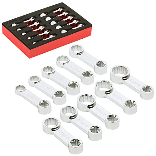 ARES 43036 – 10-Piece Metric 12-Point Box End Torque Adapter Extension Set – 3/8-Inch Drive - Extensions for Torquing in Hard to Reach Places – Chrome Vanadium Steel Construction – EVA Foam Tray