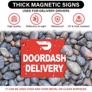 UPGRADED Doordash Car Magnets Door Signs And Stickers for Delivery Drivers (Set of 4) 11×7 and 4×4 (Red Background DD)