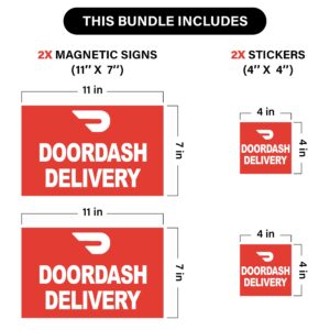 UPGRADED Doordash Car Magnets Door Signs And Stickers for Delivery Drivers (Set of 4) 11×7 and 4×4 (Red Background DD)