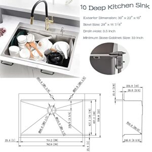 30 Inch Drop in Kitchen Sink - Abironl 30"x22" Topmount Kitchen Sink Stainless Steel Drop in Workstation 16 Gauge R10 Tight Radius Single Bowl Stainless Steel Kitche Sink with Accessory