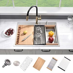 30 inch drop in kitchen sink - abironl 30"x22" topmount kitchen sink stainless steel drop in workstation 16 gauge r10 tight radius single bowl stainless steel kitche sink with accessory