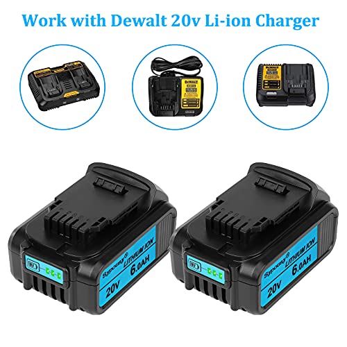 UADCA 2 Pack 6.0Ah 20 Volt Replacement Battery for Dewalt 20V Battery Compatible with Dewalt 20 Volt Max XR DCB205 DCB204 DCB206 DCB205-2 DCB200-2 DCB180 DCB200 DCD DCF DCG Cordless Power Tools