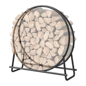 mr ironstone 41 inch firewood rack, firewood log hoop for indoor fireplace wood storage ring, round tubular steel for patio deck metal log holder outdoor fireplace pit patio deck porch lumber stacker