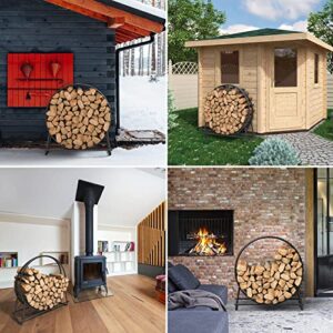 Mr IRONSTONE 41 inch Firewood Rack, Firewood Log Hoop for Indoor Fireplace Wood Storage Ring, Round Tubular Steel for Patio Deck Metal Log Holder Outdoor Fireplace Pit Patio Deck Porch Lumber Stacker