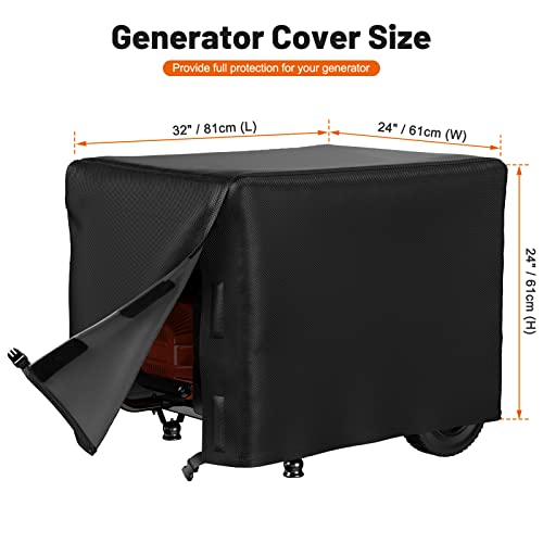 Mrrihand Waterproof Generator Cover, Heavy Duty Universal Portable Cover for Most Generators 5000-10000 Watt (32“L×24”W×24"H inches, Black)