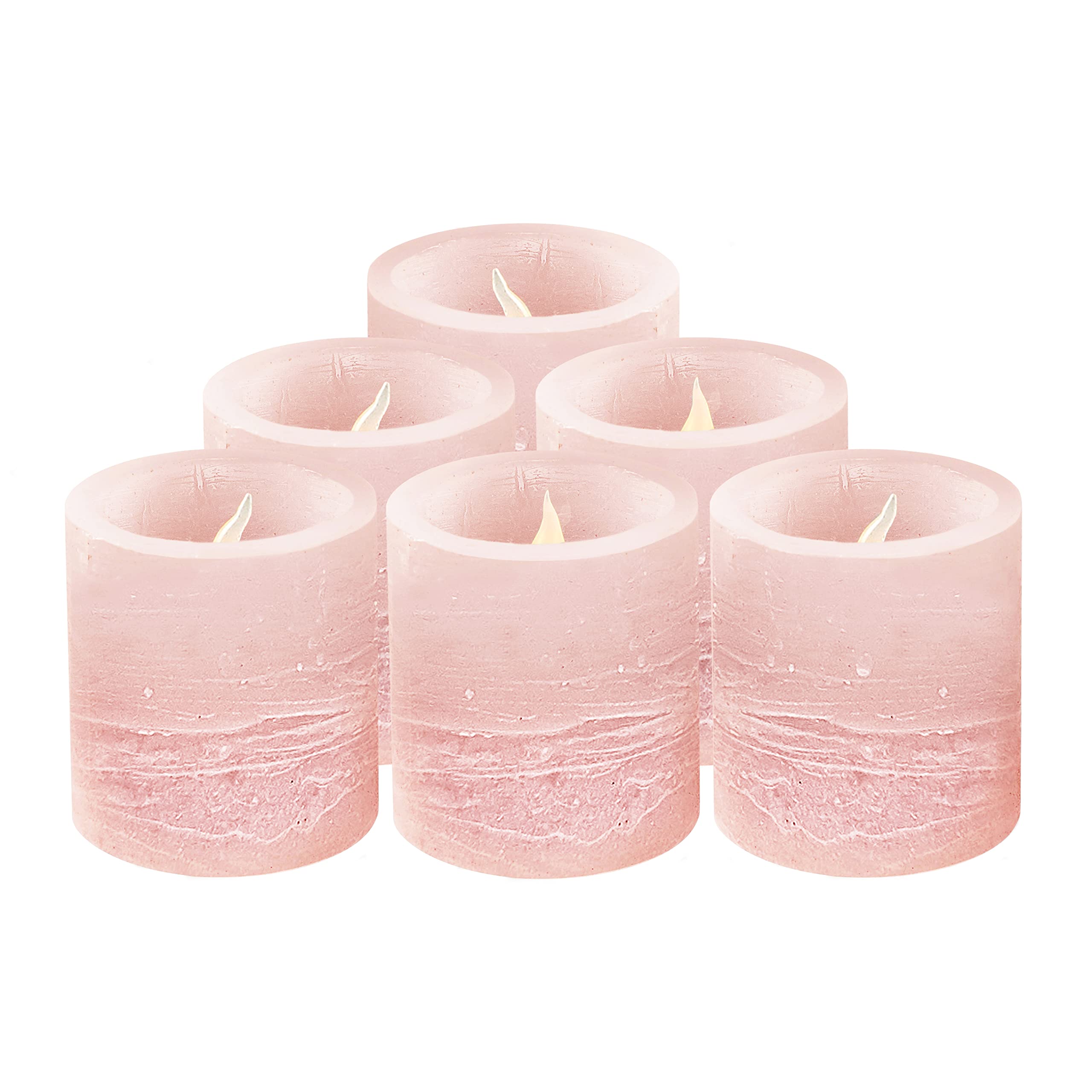 Furora LIGHTING Pink Real Wax LED Votive Tealight Candles Pack of 6, 2 Inch Flameless Flickering Candles for Delicate Home Décor, Batteries Included