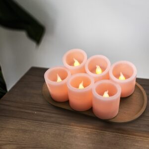 Furora LIGHTING Pink Real Wax LED Votive Tealight Candles Pack of 6, 2 Inch Flameless Flickering Candles for Delicate Home Décor, Batteries Included