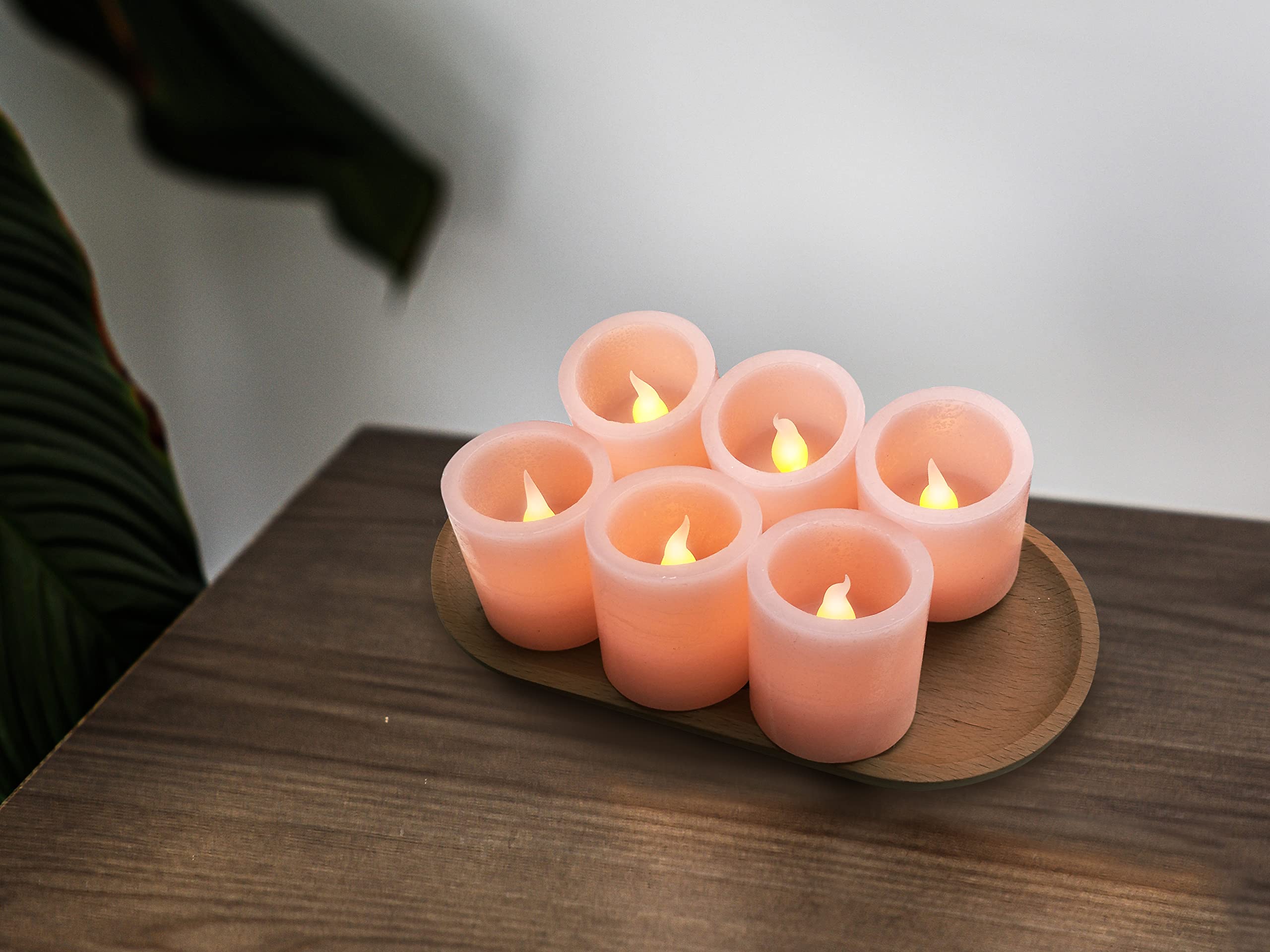 Furora LIGHTING Pink Real Wax LED Votive Tealight Candles Pack of 6, 2 Inch Flameless Flickering Candles for Delicate Home Décor, Batteries Included