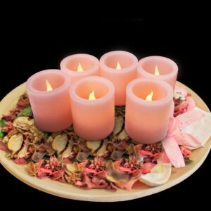 Furora LIGHTING Pink Real Wax LED Votive Tealight Candles Pack of 6, 2 Inch Flameless Flickering Candles for Delicate Home Décor, Batteries Included