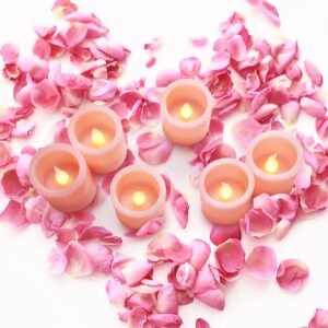 Furora LIGHTING Pink Real Wax LED Votive Tealight Candles Pack of 6, 2 Inch Flameless Flickering Candles for Delicate Home Décor, Batteries Included