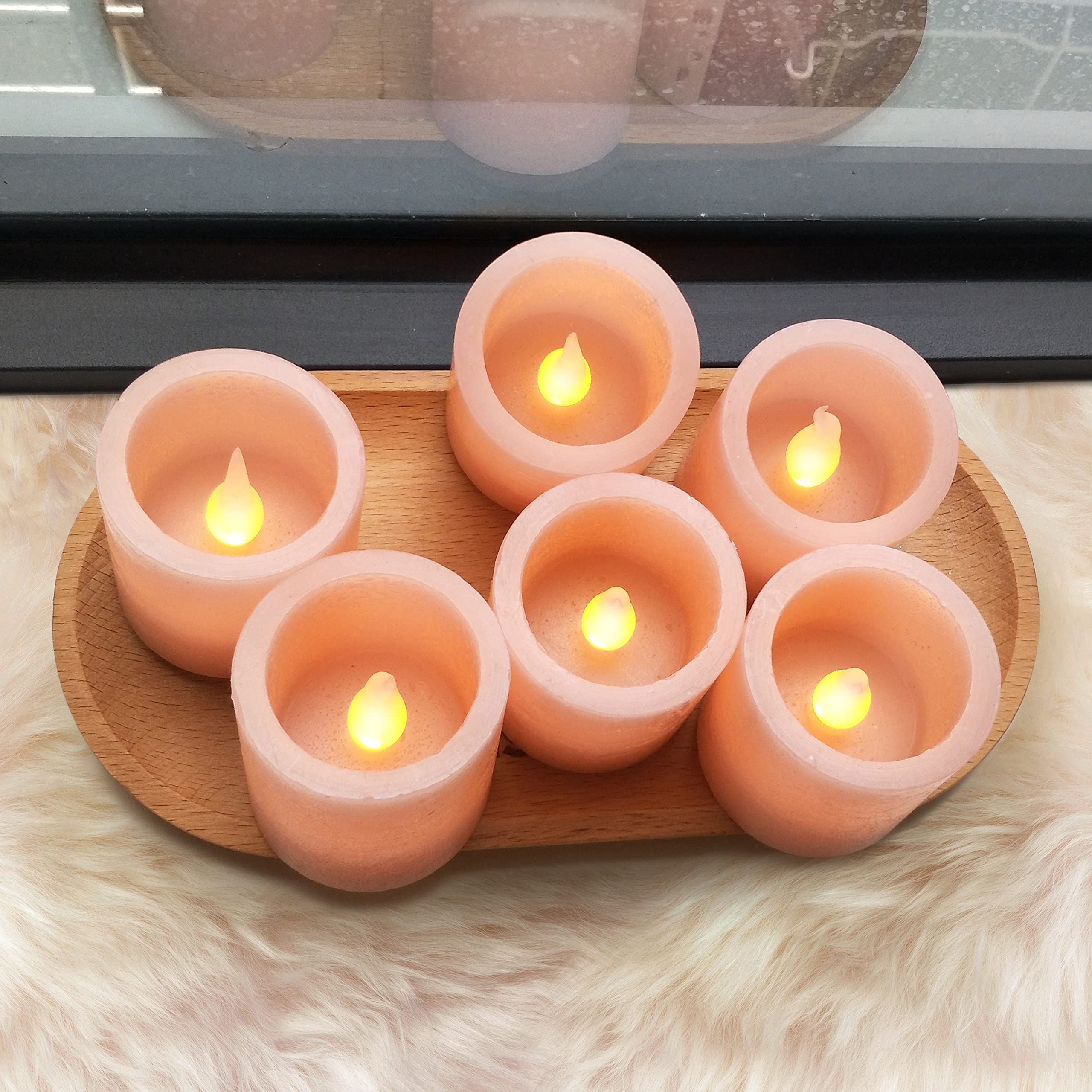 Furora LIGHTING Pink Real Wax LED Votive Tealight Candles Pack of 6, 2 Inch Flameless Flickering Candles for Delicate Home Décor, Batteries Included