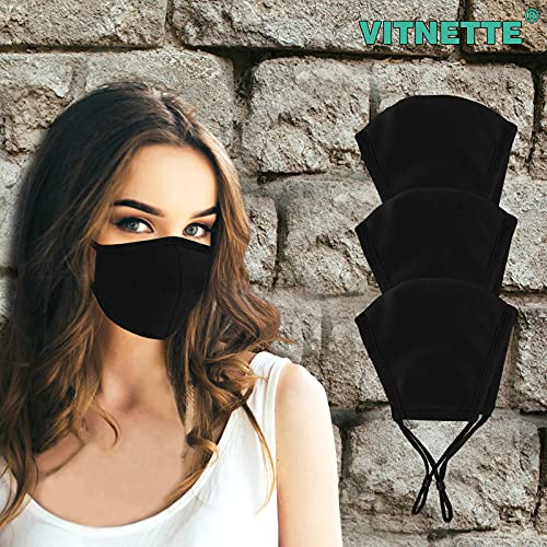 Vitnette 10Pcs Black Face Masks 100% Cotton Face Mask Cloth Masks Reusable Thin Breathable Washable Adjustable with Nose Wire