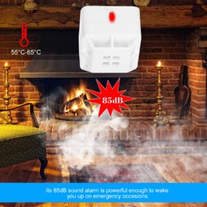 Splenssy Heat Alarm Heat Detector Fixed Temperature 5 Year Battery Powered 85dB Alarm Sound for Home Kitchen Garage