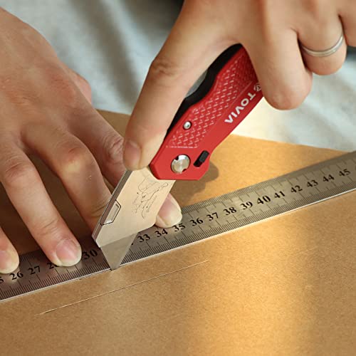 T TOVIA Heavy Duty Folding Utility Knife Quick Change Box Cutter Blades with Blade Storage Design, Extra 5 Blades Included, Box Knife for Cartons, Cardboard and Boxes…