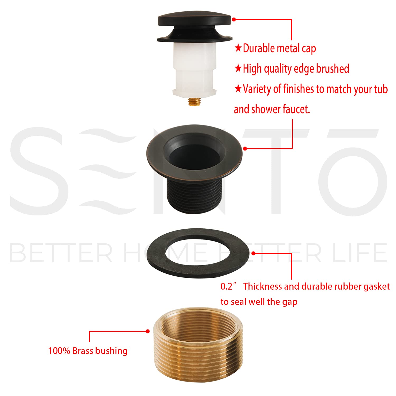 SENTO Bronze Tip-Toe BathTub Drain Trim Set Assembly Stopper Kit, Fit both 1-1/2 Inch or 1-5/8 Inch Strainer and Stopper, Heavy Duty Metal with Matching Screws, Easy Installation, Oil-Rubbed Bronze