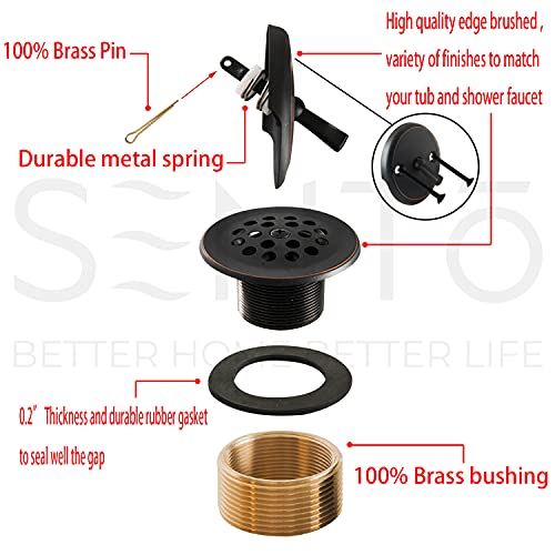 SENTO Bronze Trip Lever BathTub Drain Assembly Stopper Kit, Fit both 1-1/2 Inch or 1-5/8 Inch Strainer and Stopper, Heavy Duty Metal with Matching Screws, Easy Installation, Oil-Rubbed Bronze