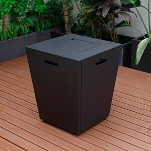 LeisureMod Chelsea Gas Fire Pit Table 37,000 BTU Square Outdoor Propane Fire Pit Table with Lid and Black Fire Glass (Black)