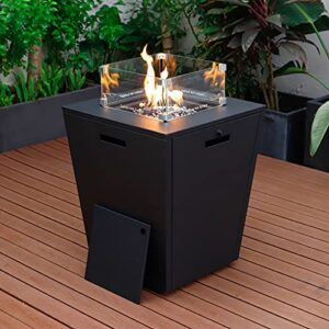 LeisureMod Chelsea Gas Fire Pit Table 37,000 BTU Square Outdoor Propane Fire Pit Table with Lid and Black Fire Glass (Black)