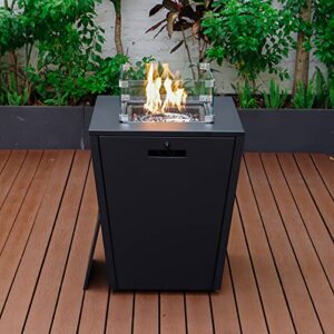 LeisureMod Chelsea Gas Fire Pit Table 37,000 BTU Square Outdoor Propane Fire Pit Table with Lid and Black Fire Glass (Black)