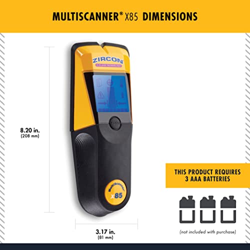 Zircon x85 Center Finding Stud Finder with AC Live Wire Detection and Thermal Wall Scanner for Detecting Water-Filled PEX Tubing up to 2 inches Deep