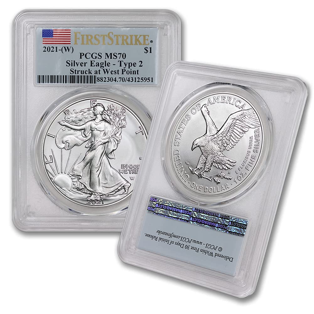 2021 (W) 1 oz Silver American Eagle MS-70 (Type 2 - First Strike - Struck at West Point Mint - Flag Label) $1 MS70 PCGS