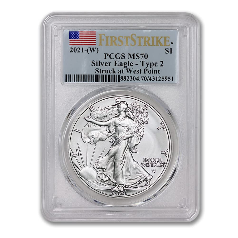 2021 (W) 1 oz Silver American Eagle MS-70 (Type 2 - First Strike - Struck at West Point Mint - Flag Label) $1 MS70 PCGS