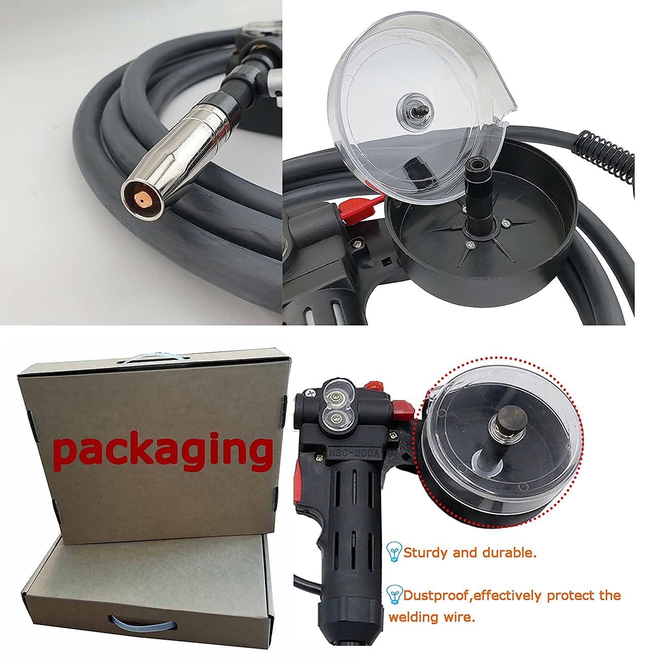 PreAsion 200Amp Aluminum Spool Gun Mig Torch Welding Gun 16.4ft Cables Fit Miller210 Spoolmate 3035 for Aluminum Stainless Steel copper Iron with1.1LB 0.8MM Welding Wire 20 Contact Tips