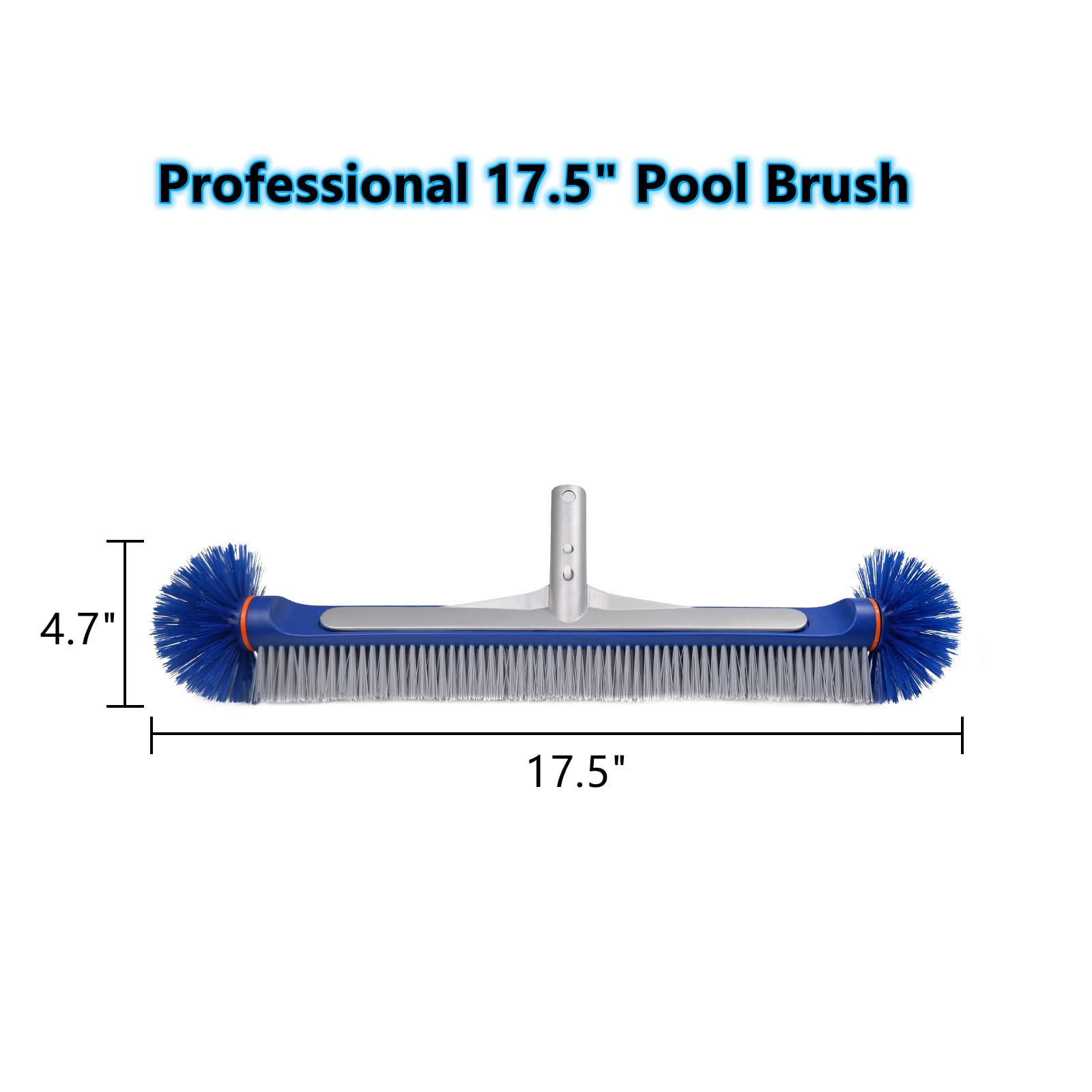 Brosse de nettoyage professionnelle pour sol et mur de piscine de 44,5 cm avec poils en nylon durables à 360 degrés, poignée en aluminium EZ Clip - balayage facile des murs, sols, marches