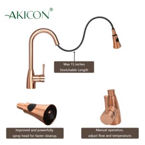 Copper Kitchen Faucet with Soap Dispenser, Single Handle Solid Brass High Arc Pull Down Sprayer Head Kitchen Sink Faucets with Deck Plate OH455