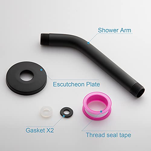 OFFO Shower Arm with Flange 6 Inches Wall Mount Replacement Angle Shower Head Arm Wall-Mounted For Fixed Shower Head & Handheld Showerhead Matte Black