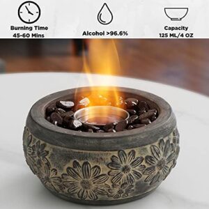 TURBRO Retro Cement Tabletop Fire Pit for Outdoor - Ventless Fire Bowl, Odorless, Smokeless - Fueled by Ethanol Alcohol - Antique Gray