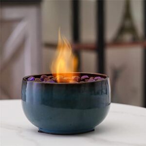 turbro ceramic tabletop fire pit for outdoor - ventless fire bowl, odorless, smokeless - fueled by ethanol alcohol - ocean blue