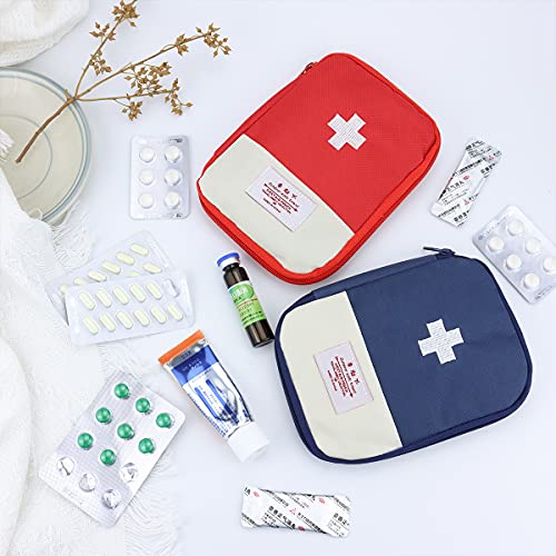 LEEFONE 4 Pack 7 x 5 Travel Mini First Aid Pouch, Portable Outdoor First Aid Medical Bag Multi-function Emergency Medicine Storage Bag (Red & Blue)