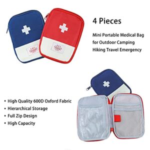 LEEFONE 4 Pack 7 x 5 Travel Mini First Aid Pouch, Portable Outdoor First Aid Medical Bag Multi-function Emergency Medicine Storage Bag (Red & Blue)