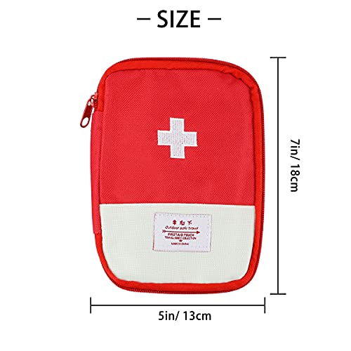 LEEFONE 4 Pack 7 x 5 Travel Mini First Aid Pouch, Portable Outdoor First Aid Medical Bag Multi-function Emergency Medicine Storage Bag (Red & Blue)