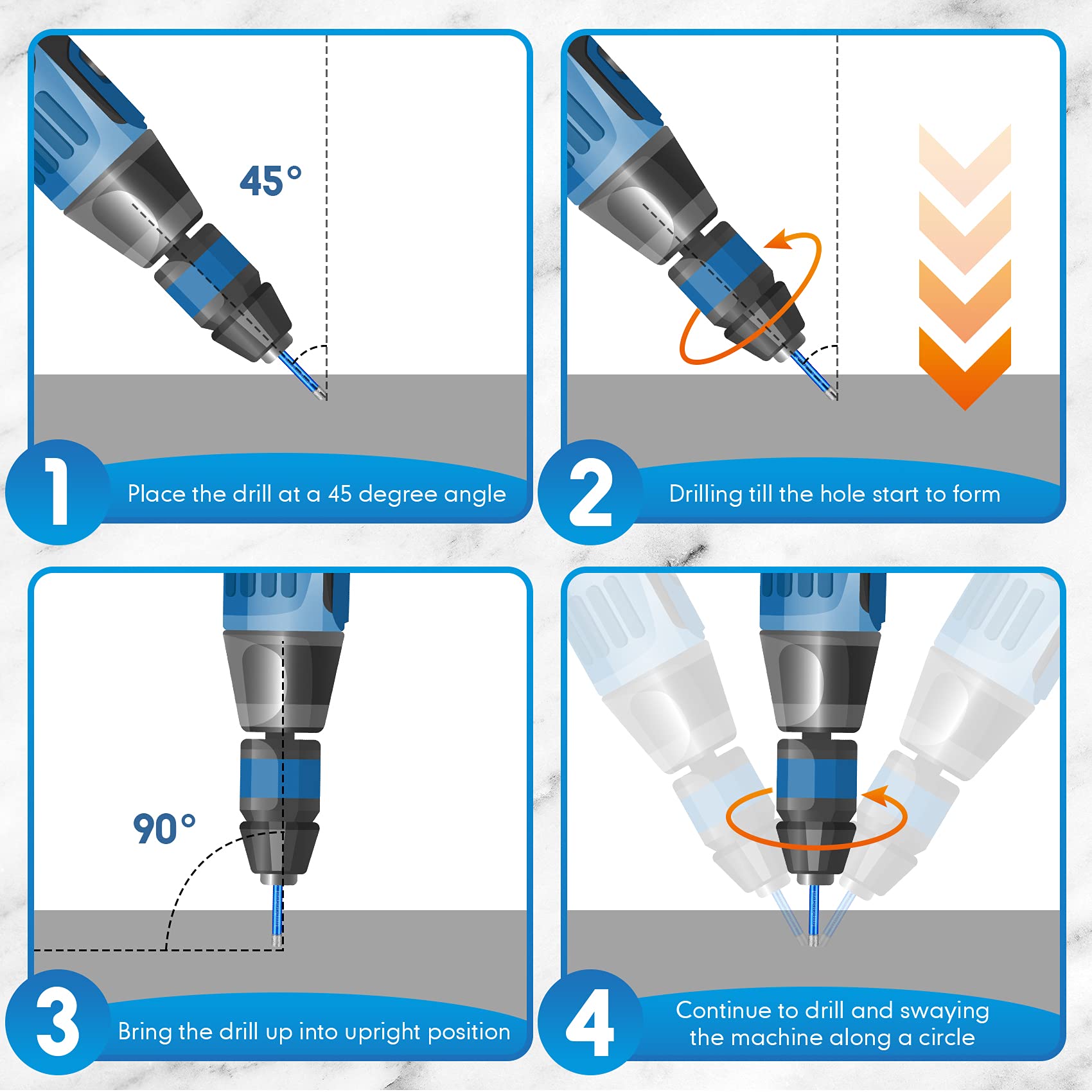 Dry Diamond Drill Bits Set 6 PCs Small Diamond Hole Saw Kit for Granite Marble Porcelain Tile Ceramic Stone Glass Hard Materials (not for Wood) Round Shank 1/4, 5/16, 3/8, 1/2, 9/16, 5/8 inch