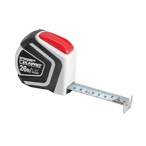 Kapro - 510 Optivision Imperial Magnetic Tape Measure - Self-Locking Blade and End Hook - Features Dual Colored and Double-Sided Printing - Nylon Heavy-Duty Blade - Metric + Imperial - 26 Feet